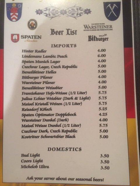 Menu at Julia's German Stammtisch restaurant, Columbia, 120 ...