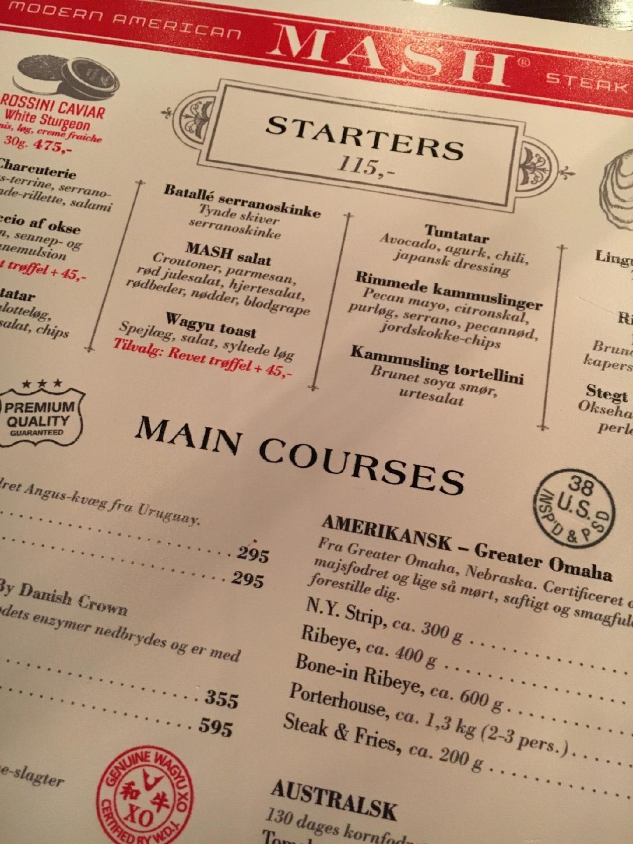 Speisekarte von MASH - Restaurant Aarhus, Aarhus