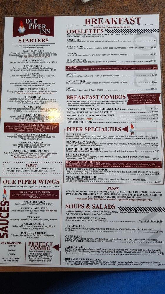 Menu at Ole Piper Inn pub & bar, Blaine