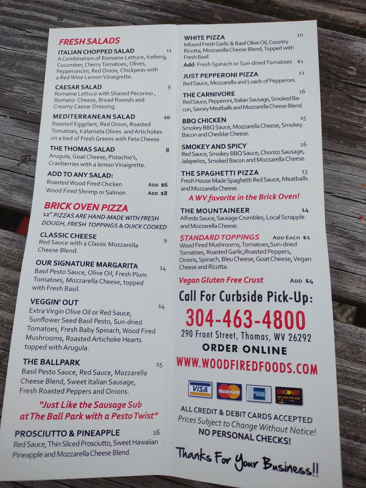 Menu at Riverfront Wood Fired Pizza pub & bar, Thomas