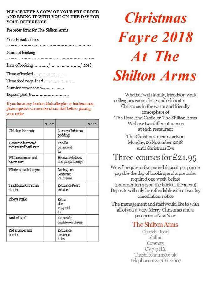 Menu at The Shilton Arms pub & bar, Coventry, 5 Church Rd