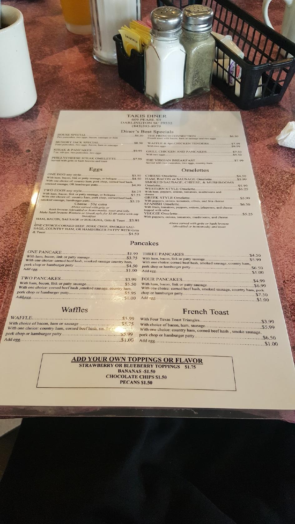 Carta del restaurante Takis Diner, Darlington