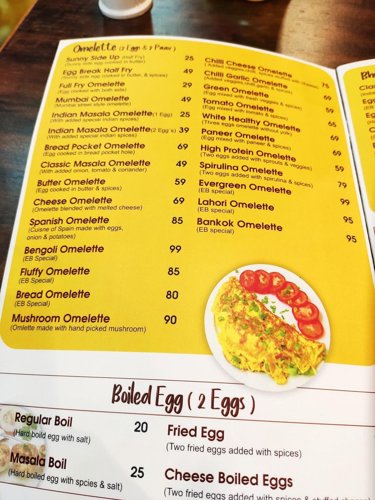 Menu at The Egg Break Cafe, Ratnagiri