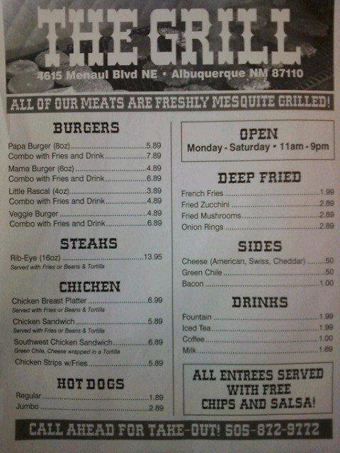 Menu at The Grill on San Mateo steakhouse, Albuquerque, San Mateo Blvd ...