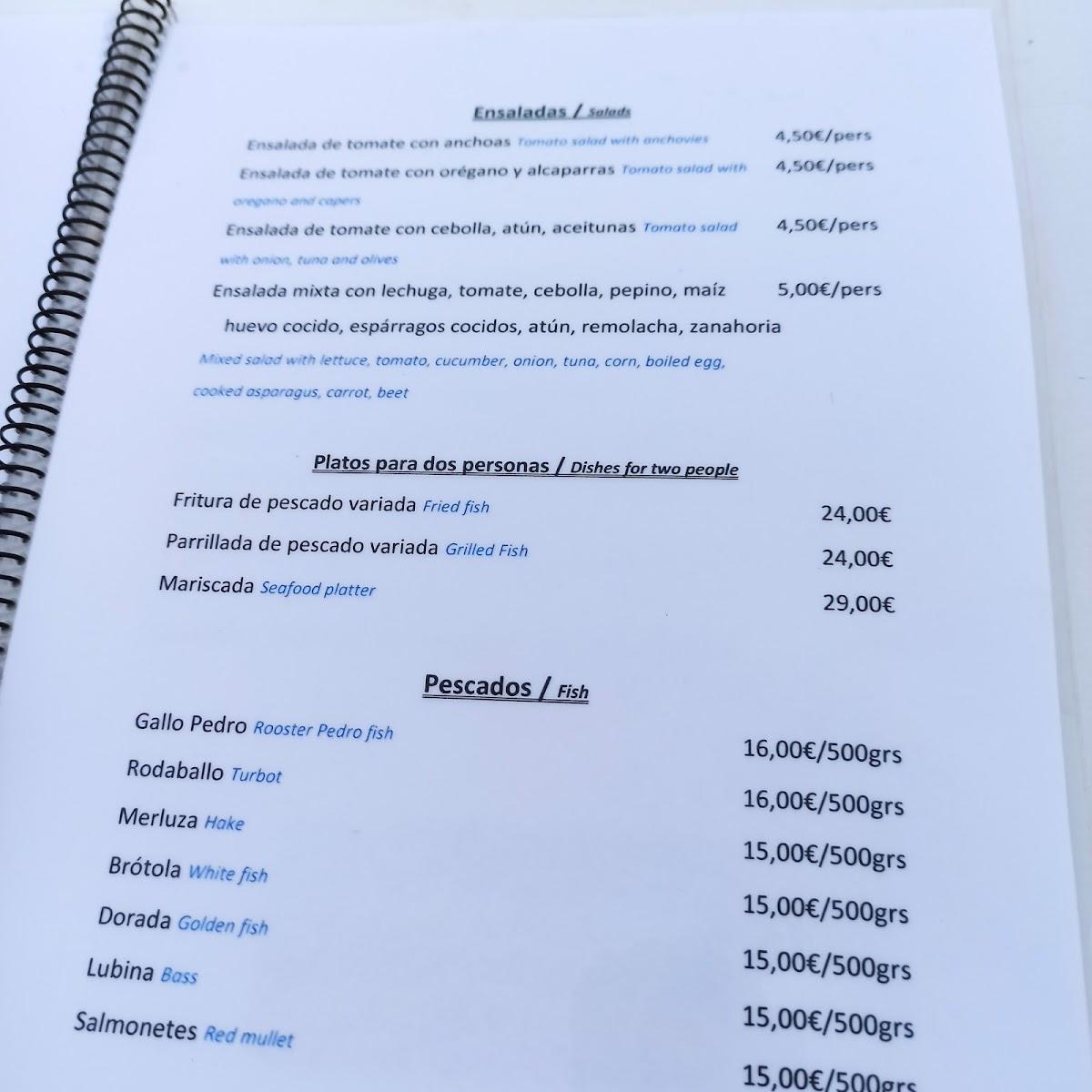 Menu at Bar restaurante La Estrella Polar, Garrucha