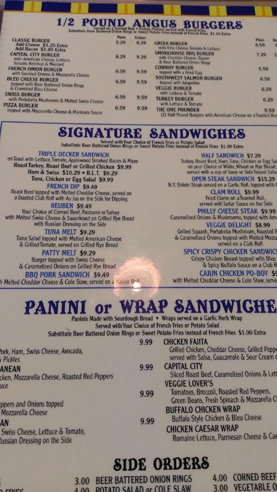 Menu at Capital City Diner restaurant, Albany, Western Ave