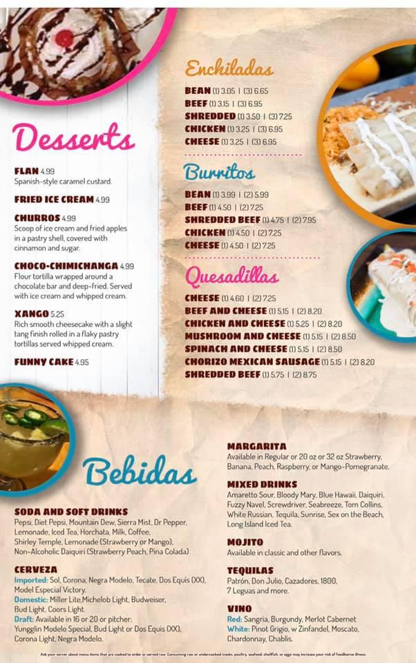 Menu at Fiesta Azteca pub & bar, Uniontown