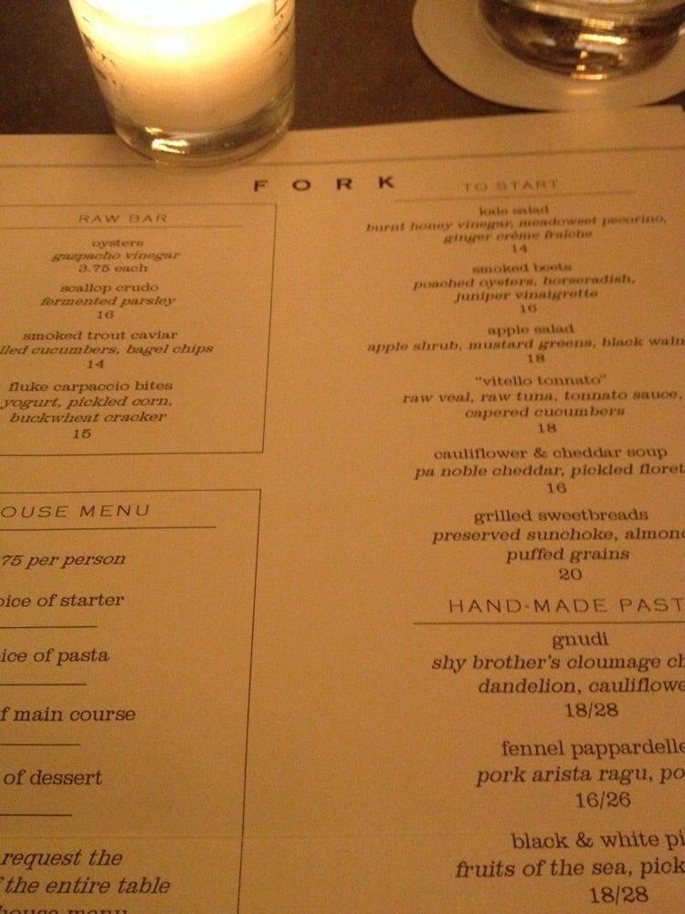 Menu at Fork restaurant, Philadelphia