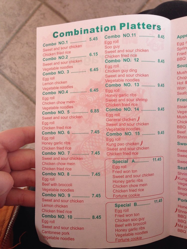 Menu at Jin Dragon restaurant, St. John's