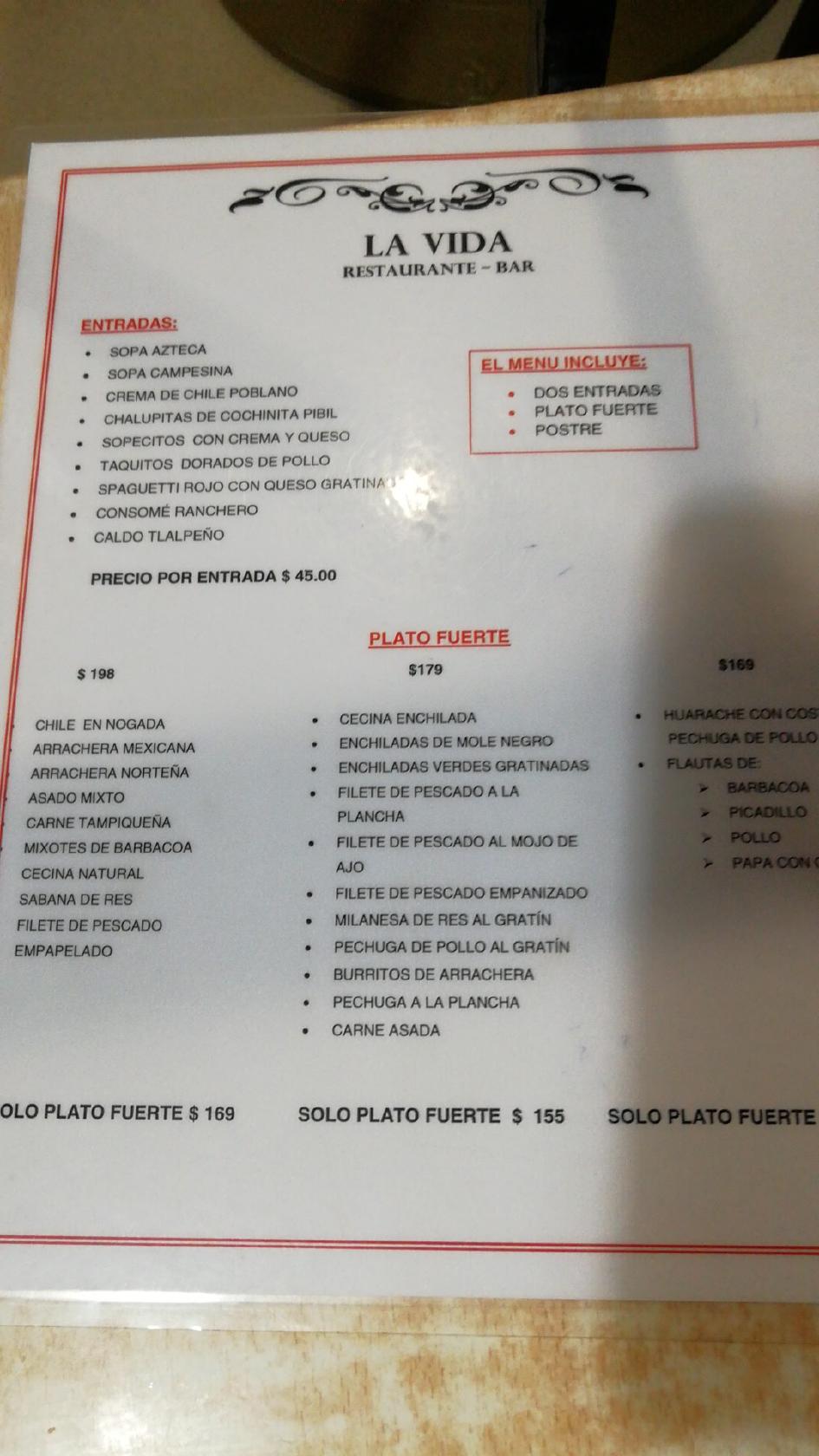 Menu at LA VIDA pub & bar, Mexico City, C. Caballocalco 6-local 7