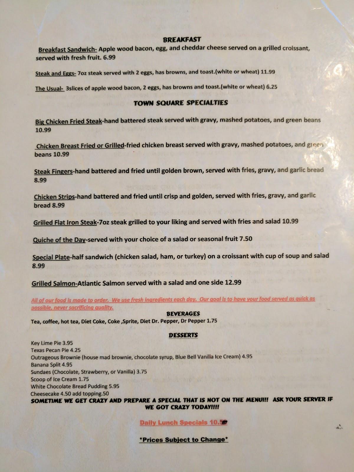 Menu at Nia's Towne Square Restaurant, Bay City