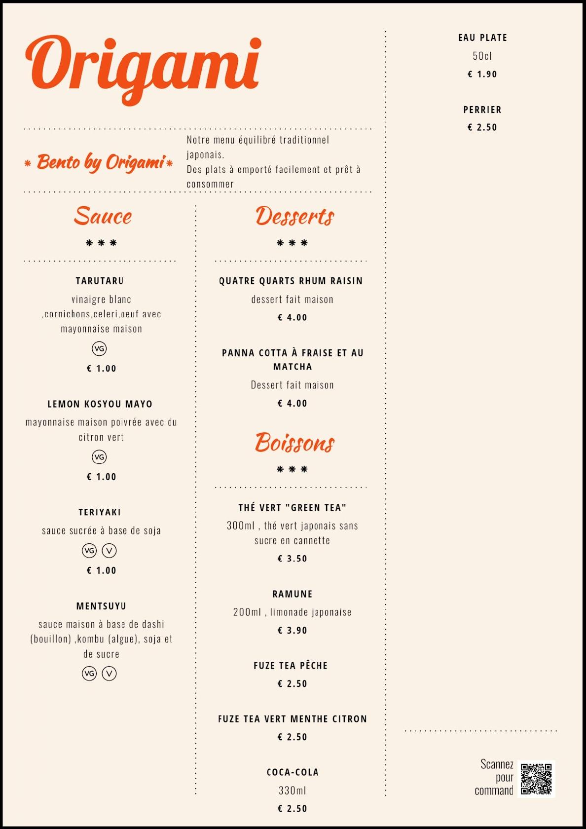Menu at Origami kitchen restaurant, Villeurbanne