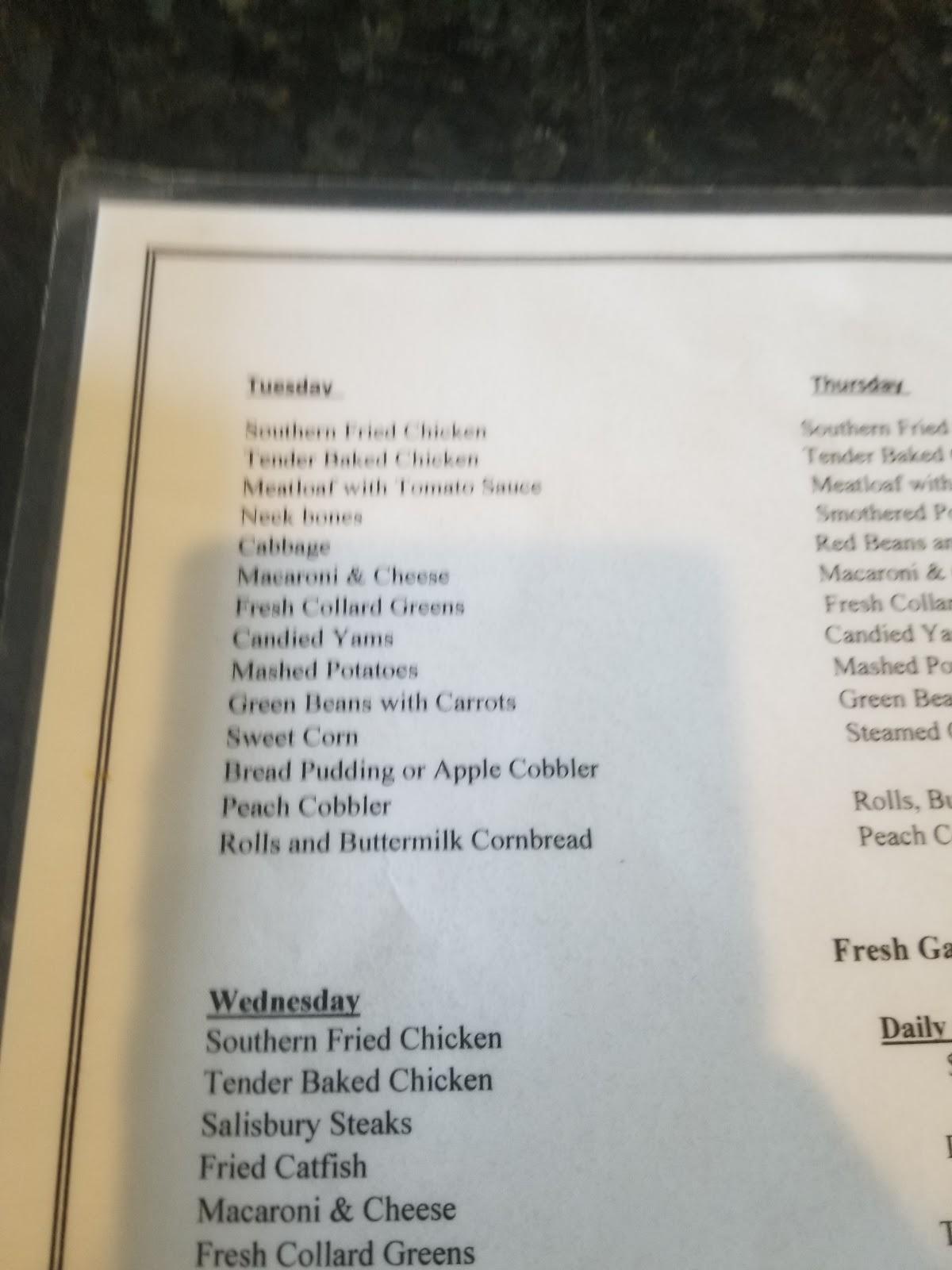 Menu at PeachTree Cafeteria, Kansas City, Eastwood Trafficway