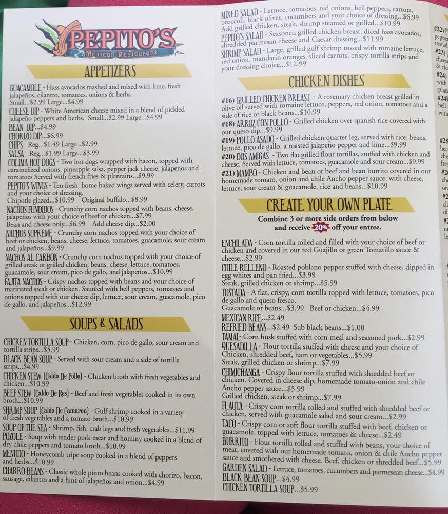 Menu at Pepitos Mexican Restaurant, Niceville