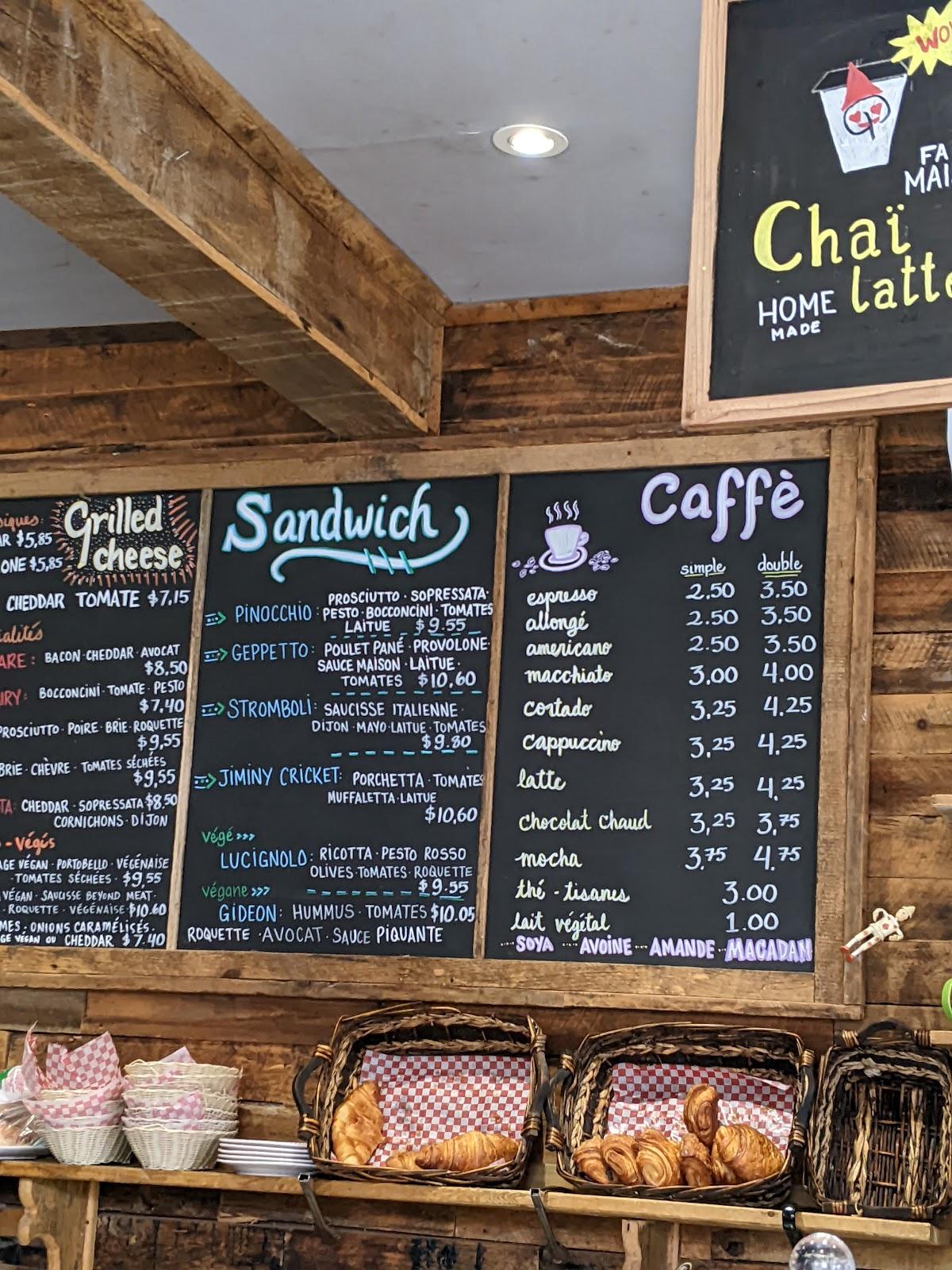 Menu at Pinocchio Cafè cafe, Montréal