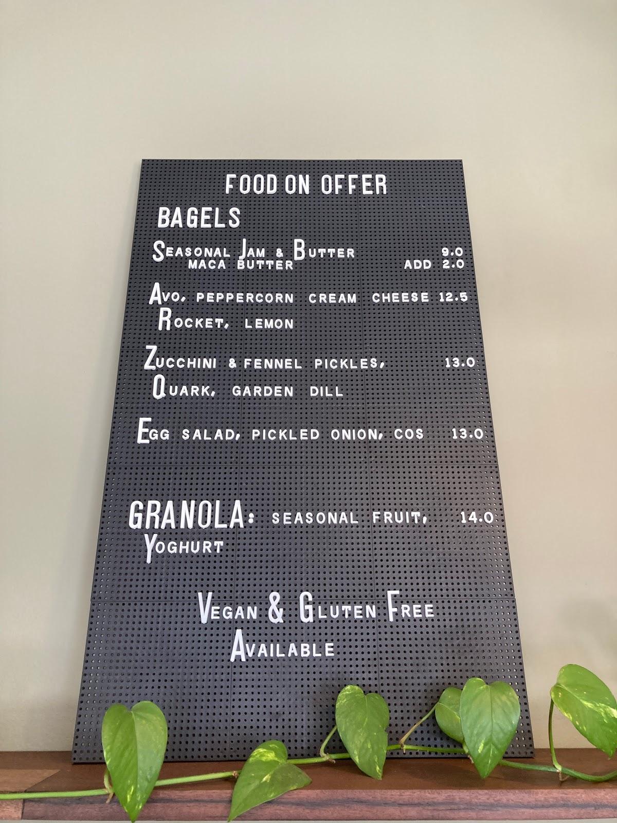 Menu at Wide Open Road Coffee Roasters cafe, Byron Bay