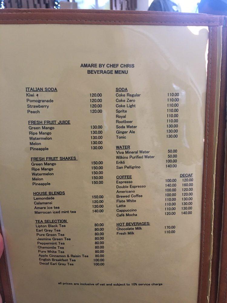 Menu at Amare by Chef Chris restaurant, Angeles, Royce Hotel M. A ...