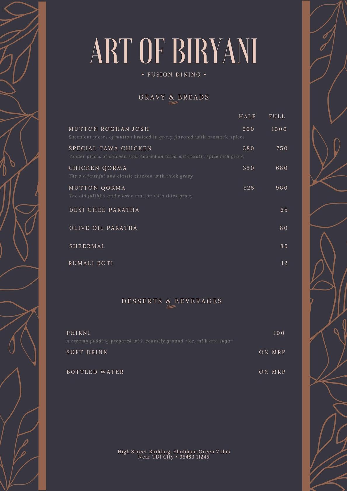Menu at Art Of Biryani, Moradabad