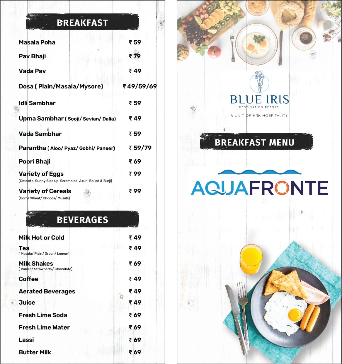 Menu at Blue Iris Destination Resort Dharwad, India