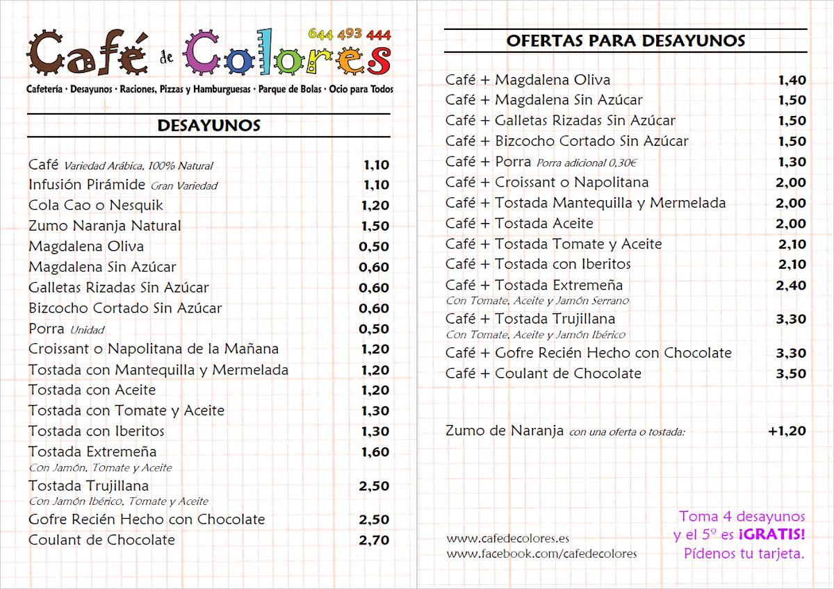 Carta de Café de Colores - Cafetería, Ludoteca, Parque Infantil, Ocio ...