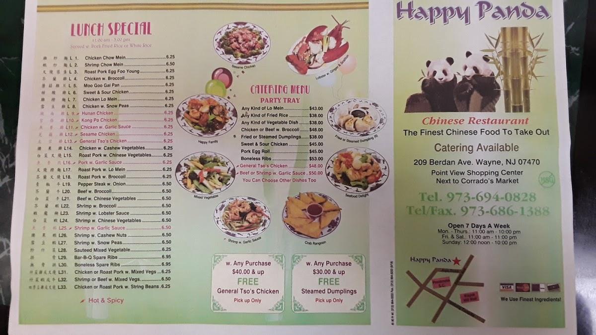 Menu at Happy Panda restaurant, Wayne