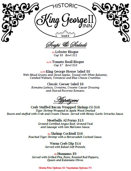 Menu at King George II Inn restaurant, Bristol