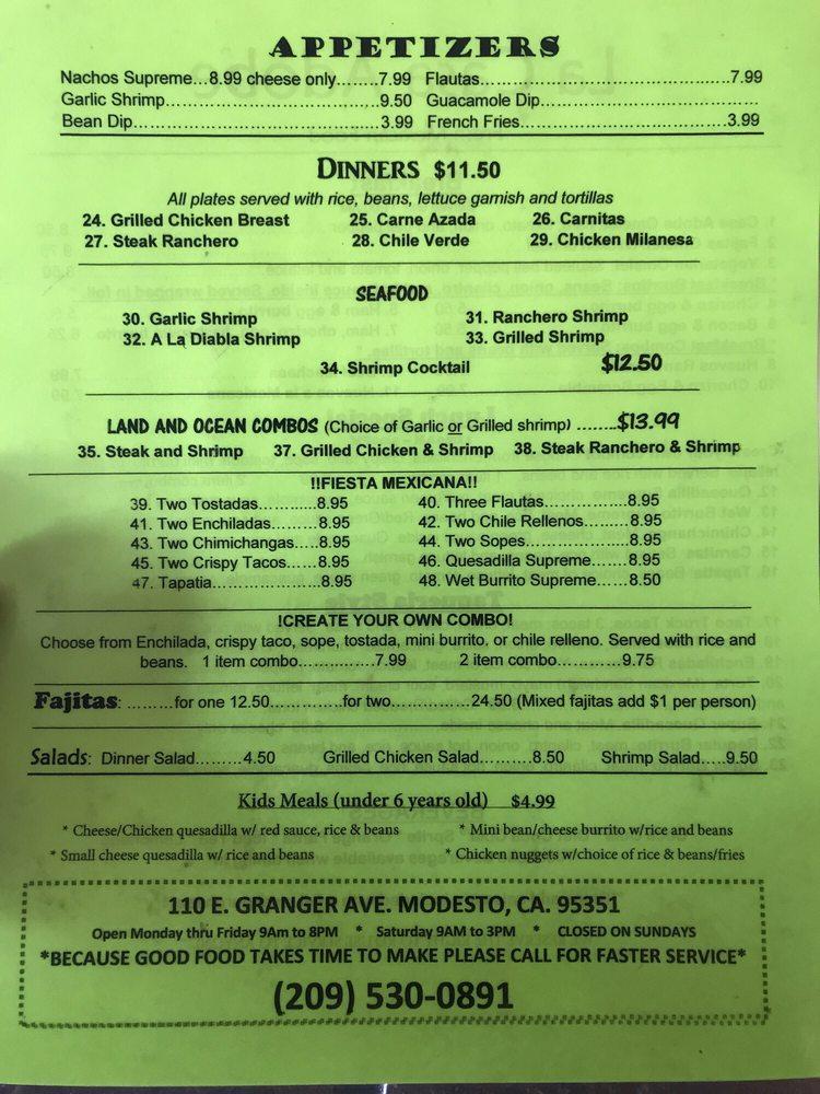 Menu at LA CASA ADOBE restaurant, Modesto