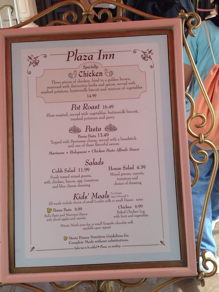 Menu at Plaza Inn restaurant, Anaheim, Disneyland Park