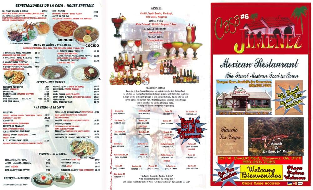 Menu at Casa Jimenez restaurant, Claremont
