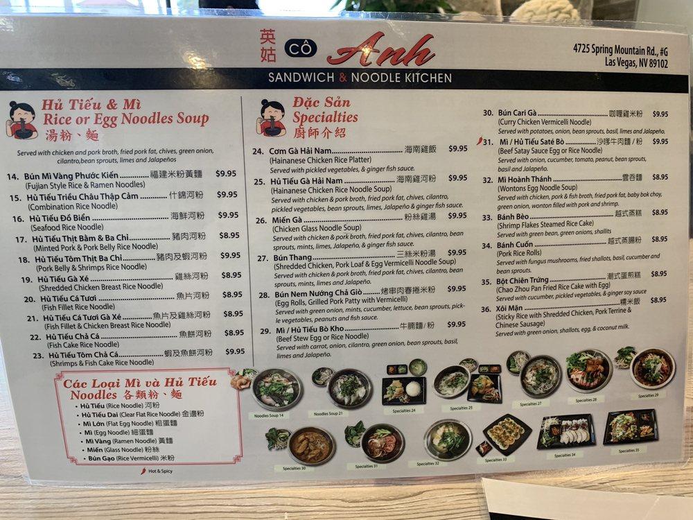 Menu at Cô Anh Sandwich & Noodle Kitchen restaurant, Las Vegas, Spring ...