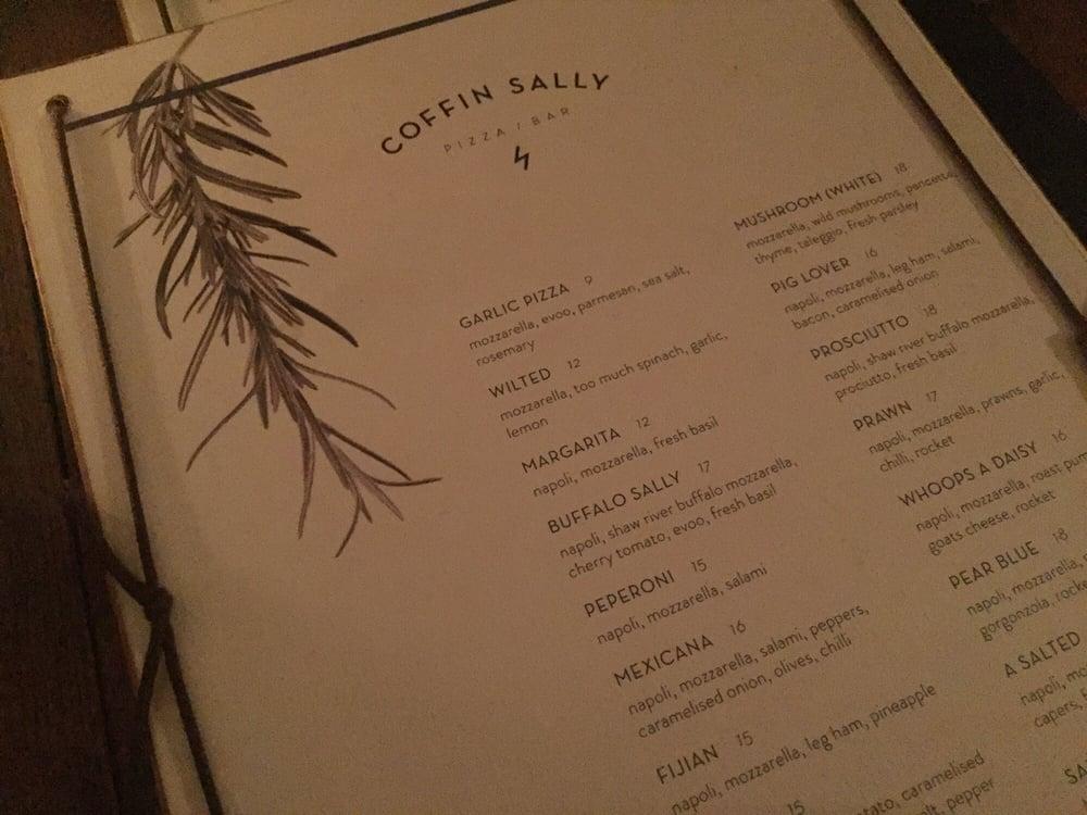 Menu at Coffin Sally pizzeria, Port Fairy