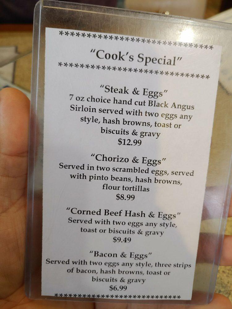 Menu at Cook's Restaurant, Clovis