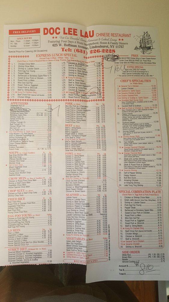 Menu at Doc Lee Lau Chinese Restaurant, Lindenhurst