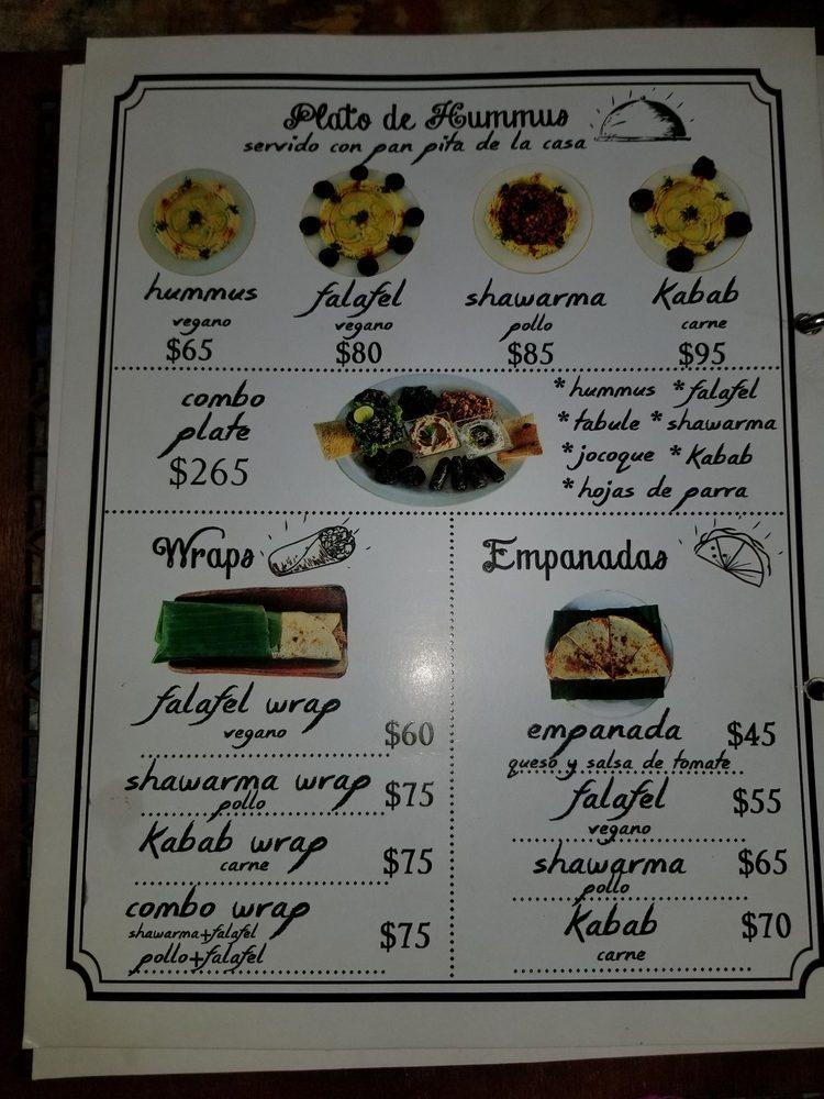 Menu at El Sultan restaurant, Puerto Escondido, Benito Juárez