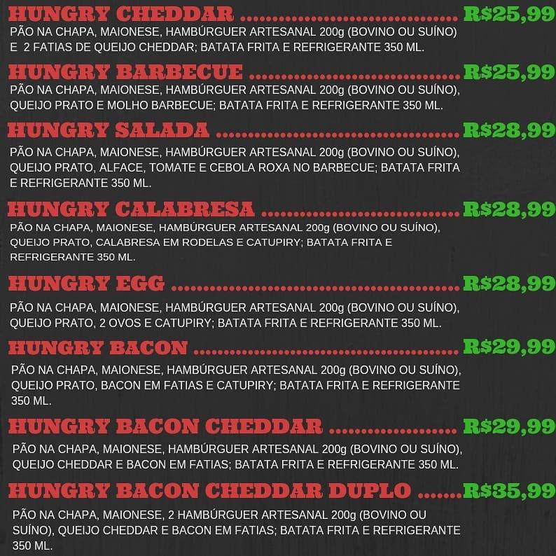 Menu em Hungry for Burger, Taboão da Serra