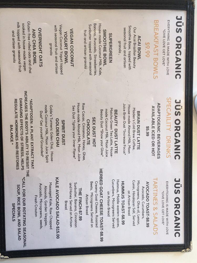 Menu at JÜS Organic pub & bar, Atlantic Highlands