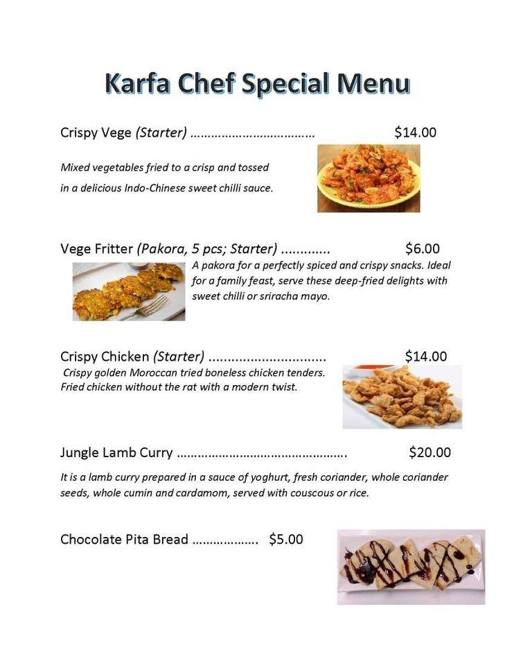 Menu at Karfa Moroccan Grill & Bar, Rangiora