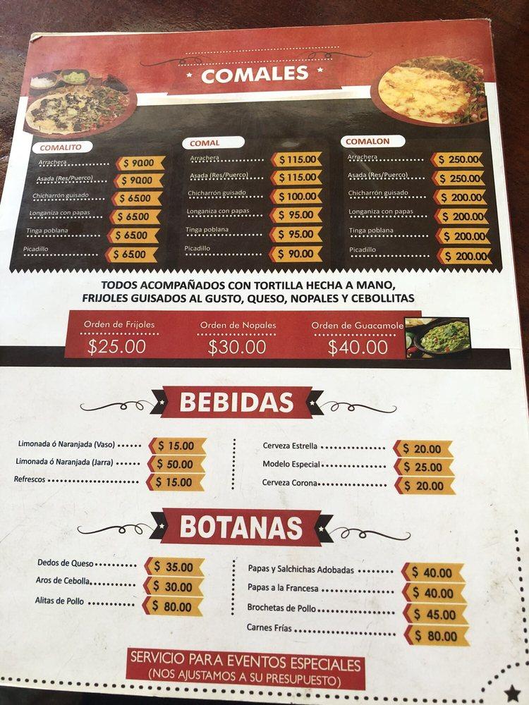Menu at LOS COMALES restaurant, Ocotlán