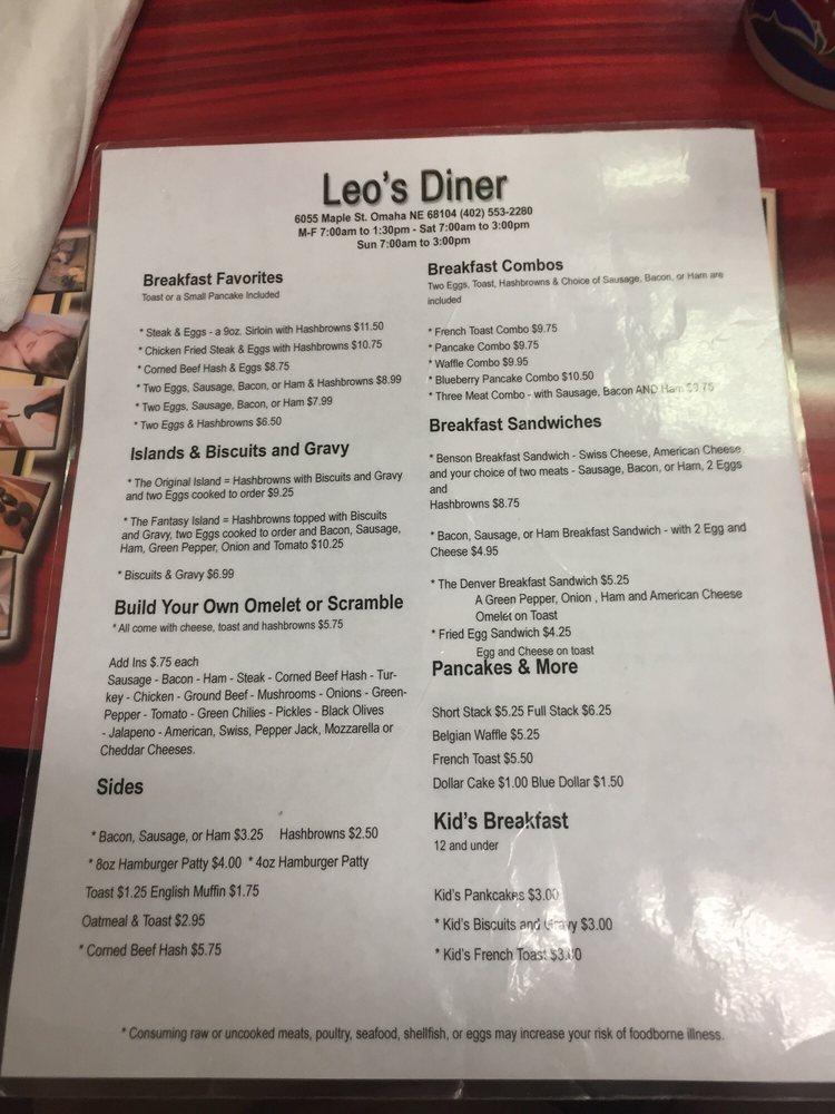 Menu at Leo's Diner restaurant, Omaha