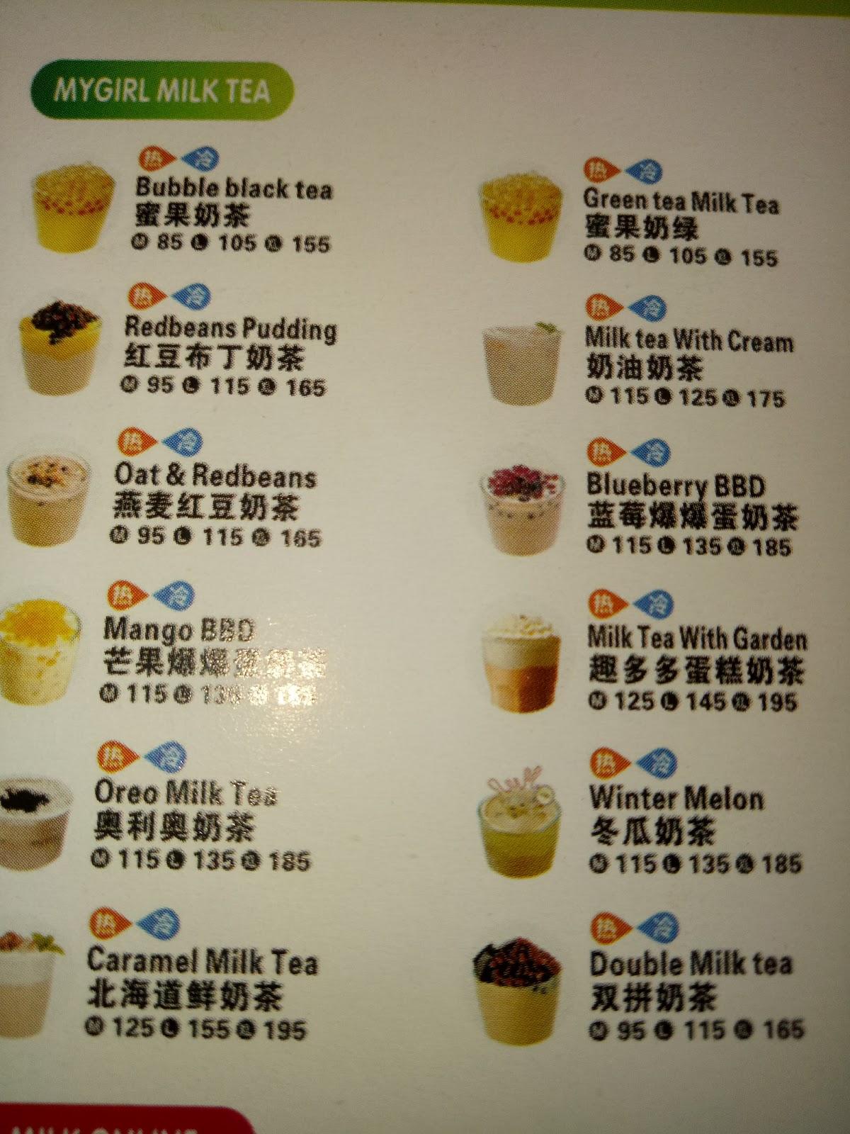 Menu at MY GIRL Milk Tea & Coffee cafe, Baguio