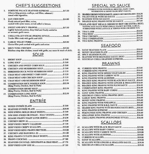 Menu at New Fortune Palace restaurant, Penrith