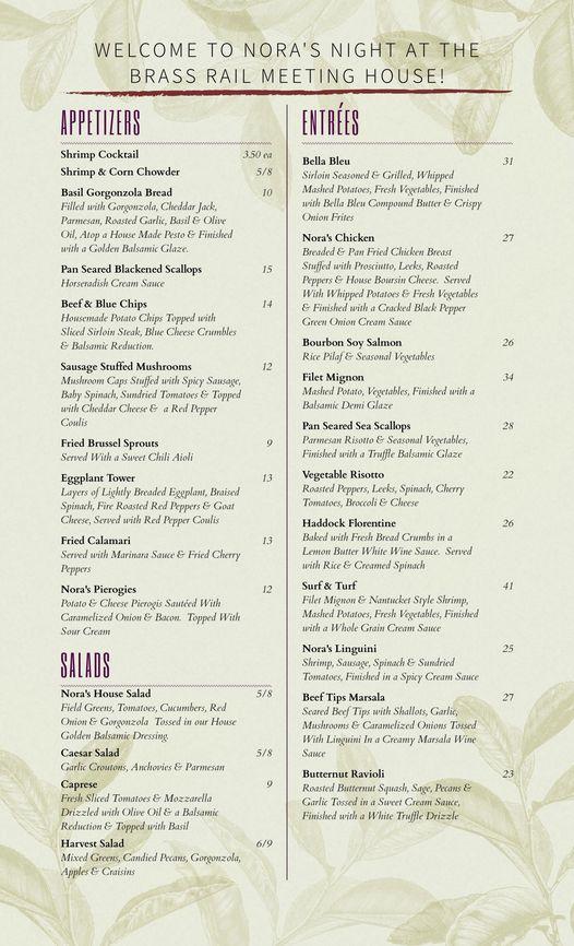 Menu at Nora's pub & bar, Southwick