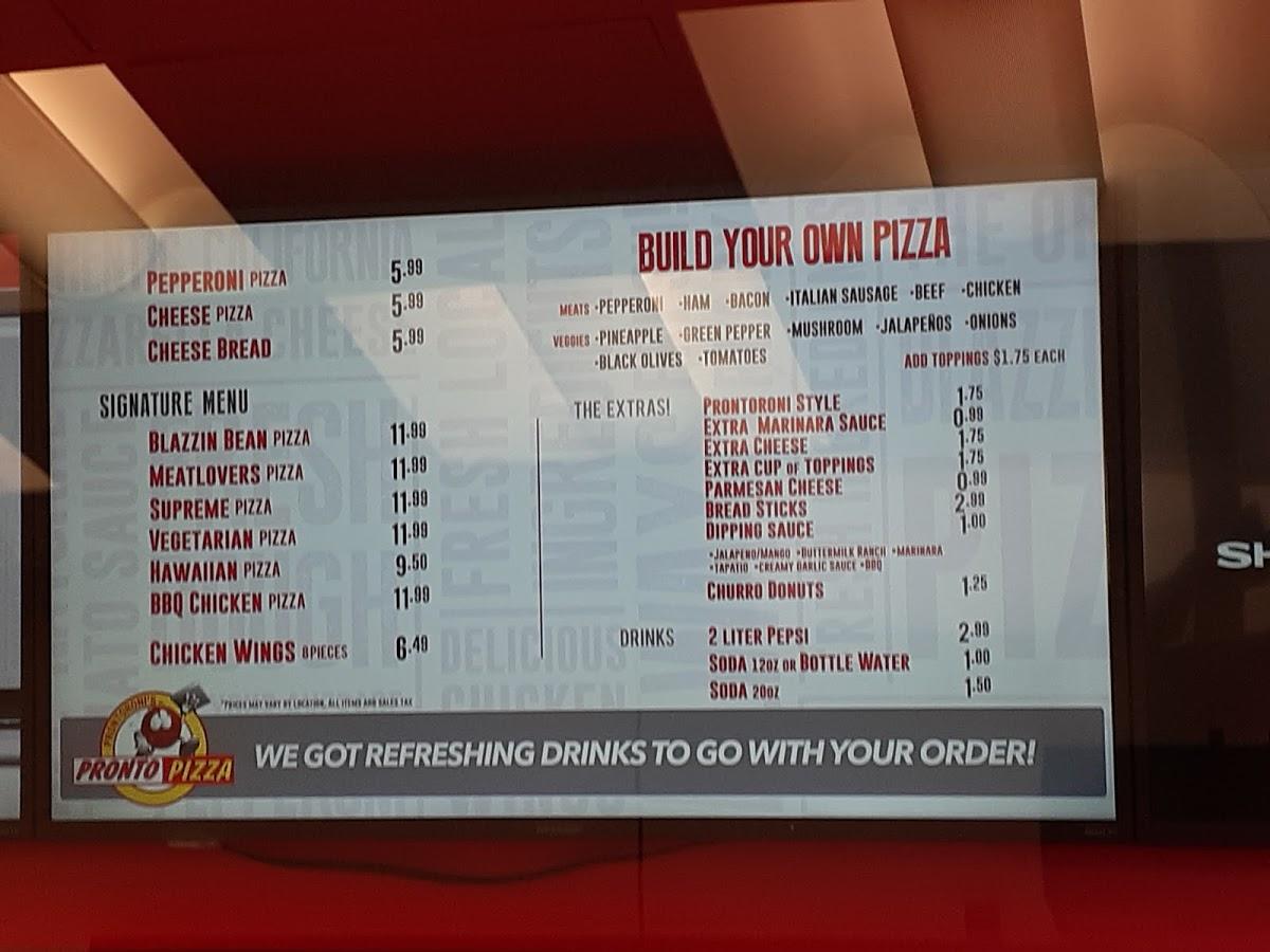 Menu at Pronto Pizza pizzeria, Rialto