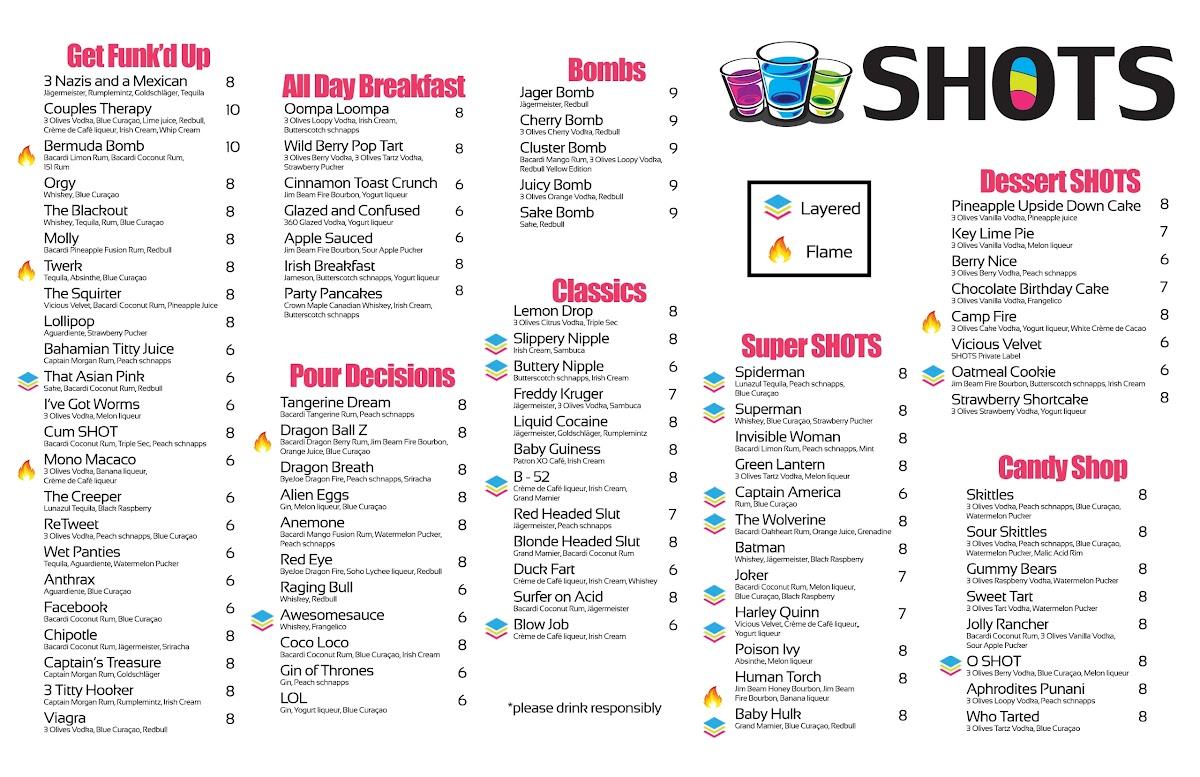 Menu at SHOTS Bar Orlando, Orlando, 69 E Pine St Floor 1