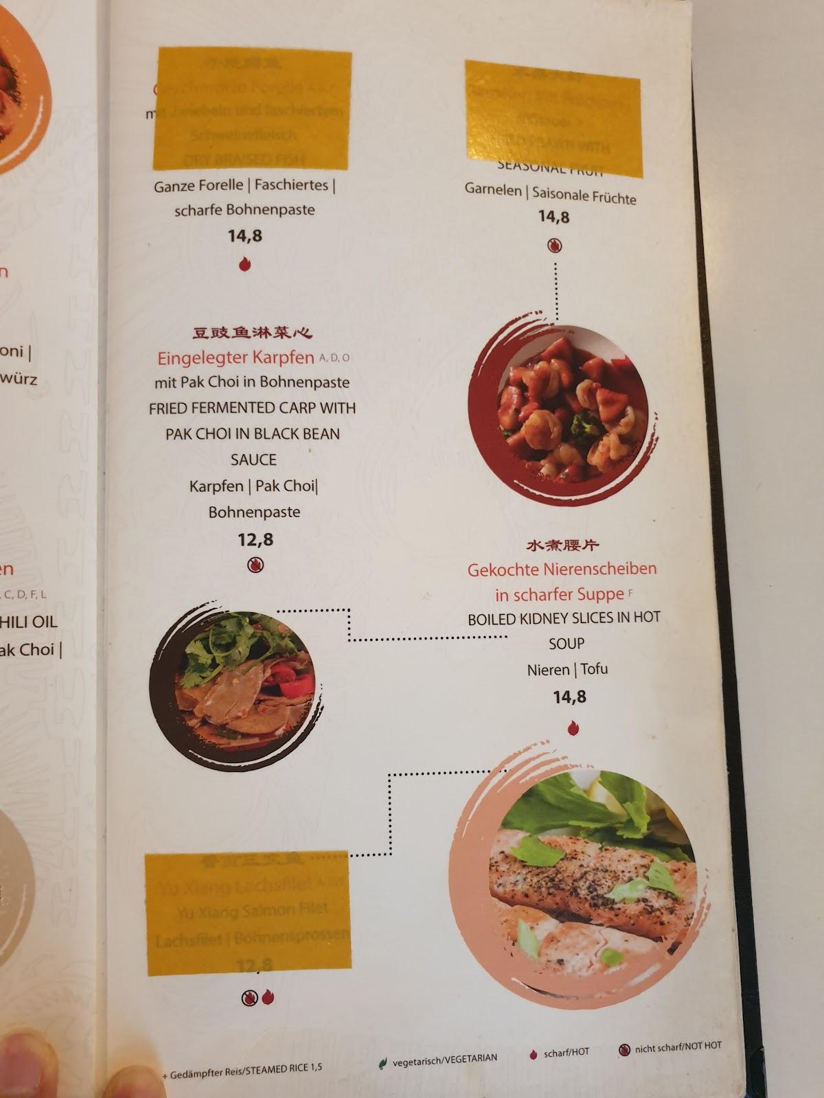 Menu at SHU Spicy Sichuan Food restaurant, Vienna