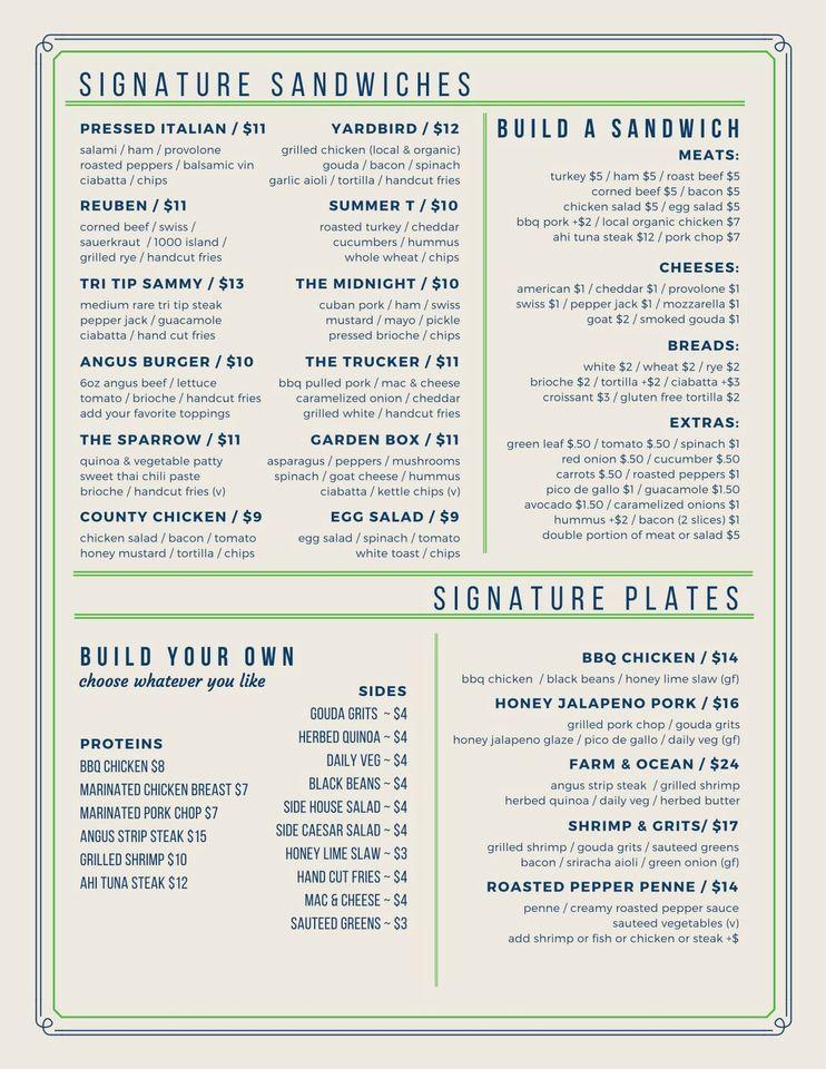 Menu at The Backyard restaurant, Milton