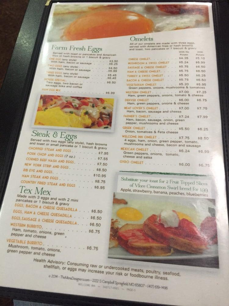 Menu at Welcome Inn Restaurant & Lounge, Milan