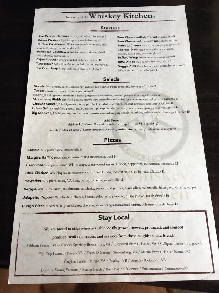 Menu at Whiskey Kitchen pub & bar, Virginia Beach