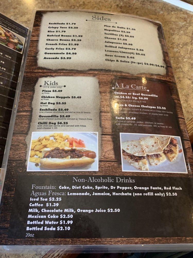 Menu at El Charro restaurant, Cotulla