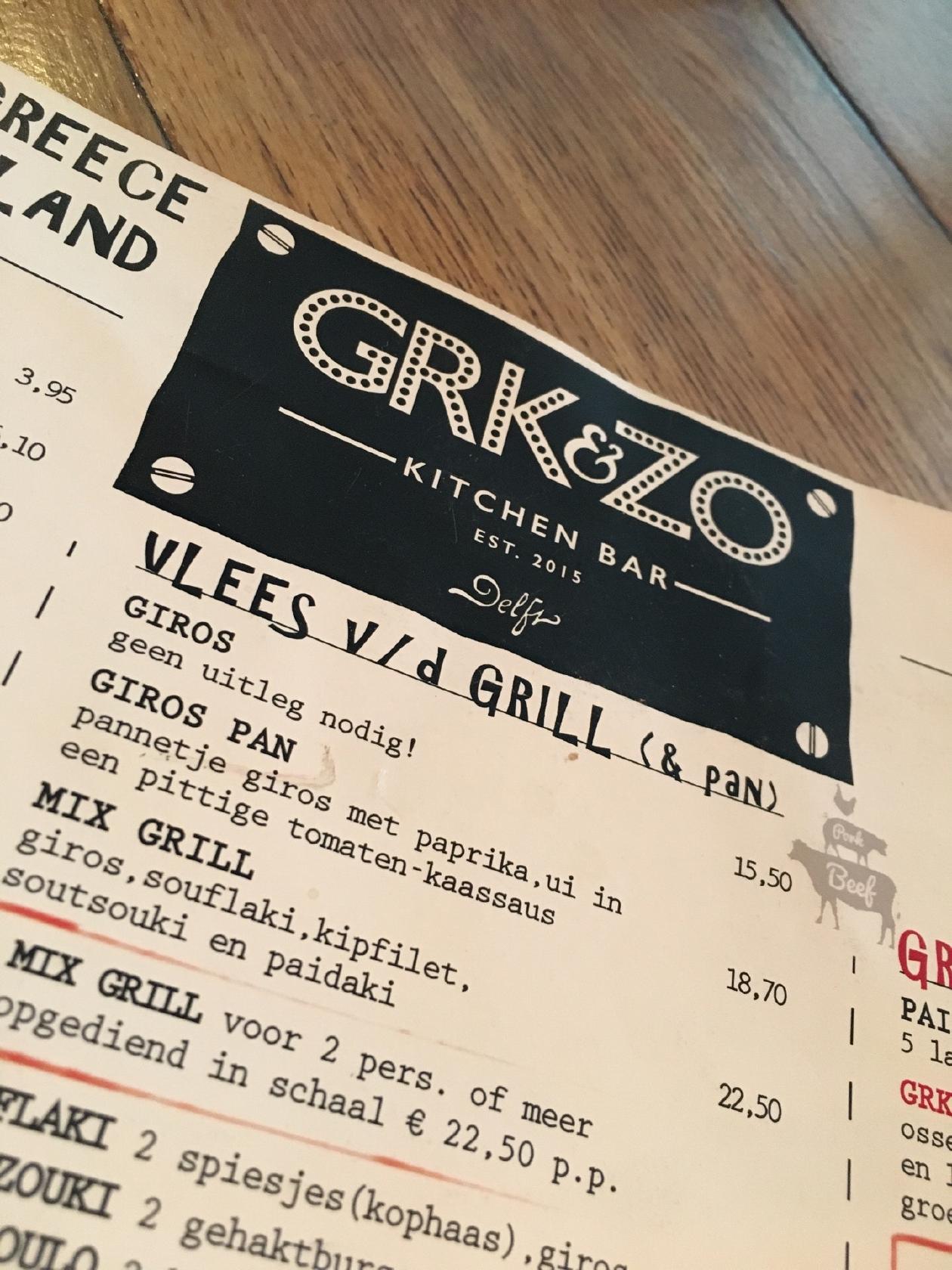Menu at GRK&ZO, Delft